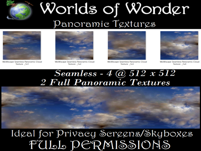 Second Life Marketplace - WoWScapes 6 Seamless Cloud Panoramic Textures